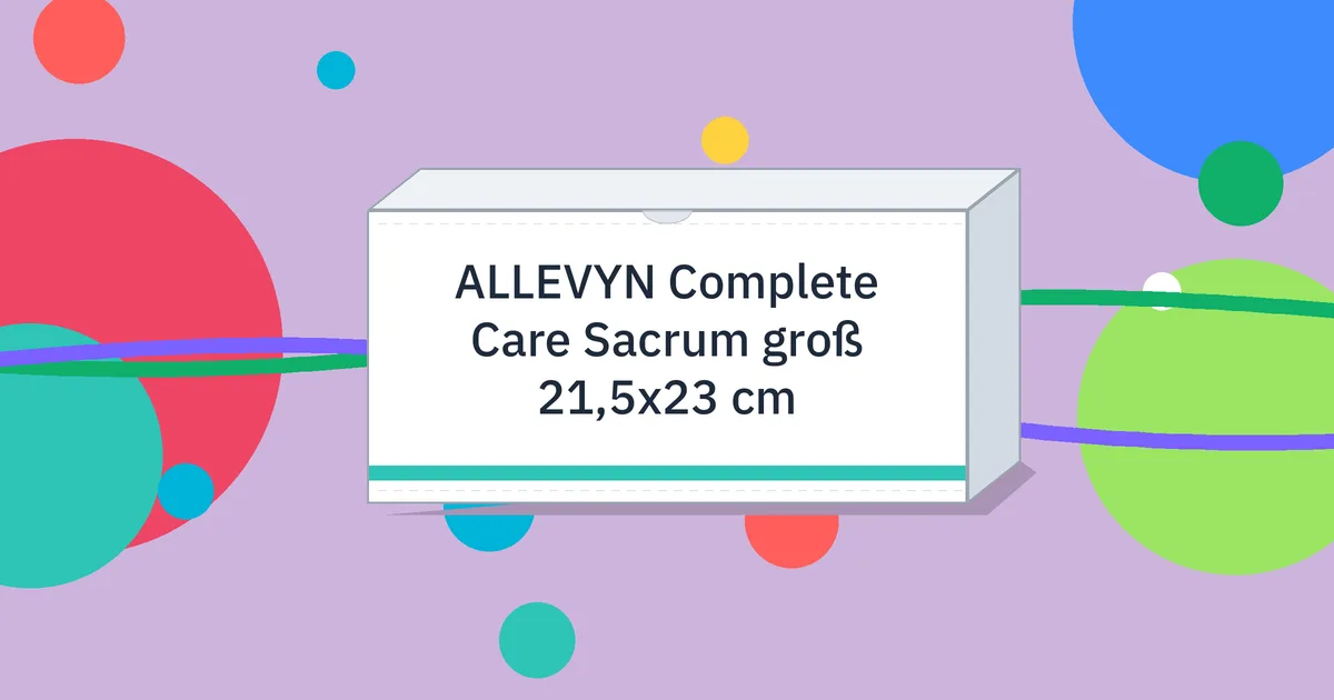 Symbolbild: Packung mit der Aufschrift ALLEVYN Complete Care Sacrum groß 21,5x23 cm (PZN 20178510) – Verfügbarkeit und Bezug in Apotheken in Frankfurt am Main