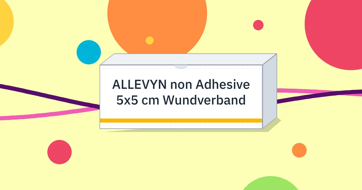 Symbolbild: Packung mit der Aufschrift ALLEVYN non Adhesive 5x5 cm Wundverband (PZN 19698256) – Verfügbarkeit und Bezug in Apotheken in Frankfurt am Main