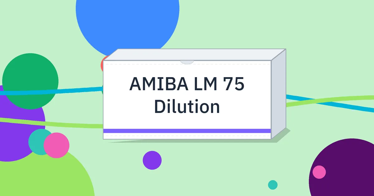 Symbolbild: Packung mit der Aufschrift AMIBA LM 75 Dilution (PZN 13318809) – Verfügbarkeit und Bezug in Apotheken in Frankfurt am Main