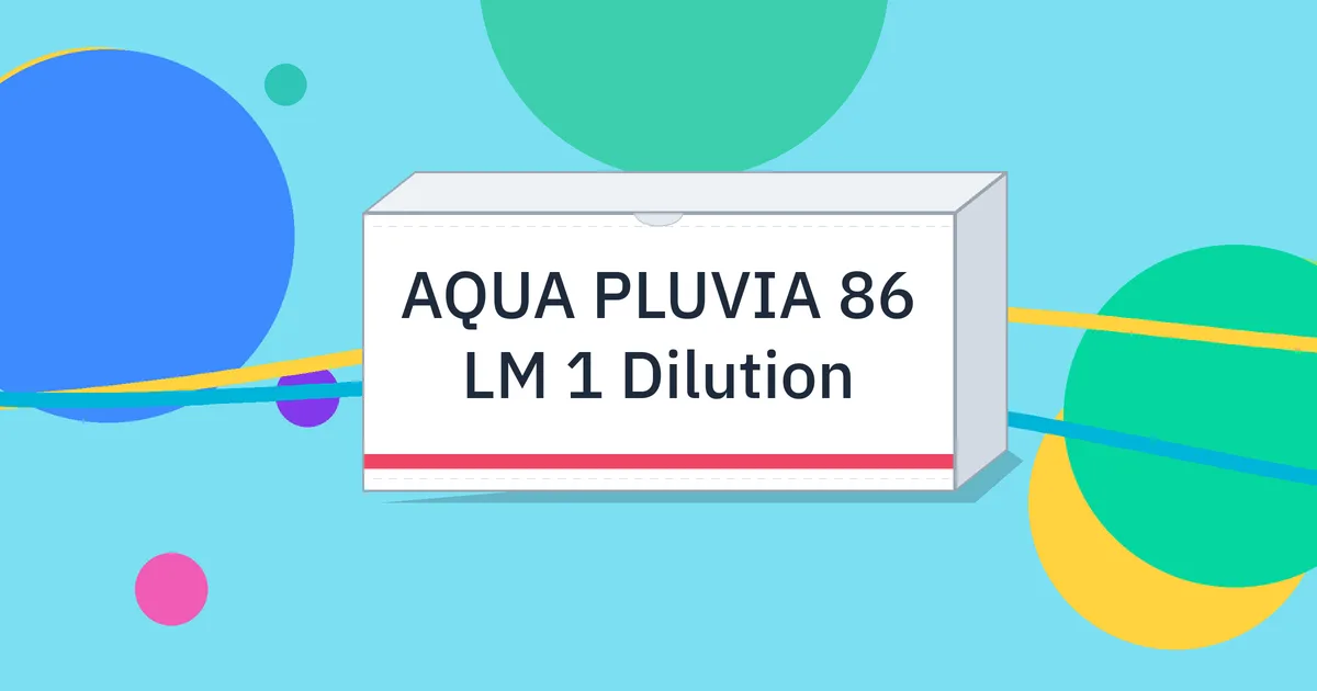 Symbolbild: Packung mit der Aufschrift AQUA PLUVIA 86 LM 1 Dilution (PZN 12766285) – Verfügbarkeit und Bezug in Apotheken in Frankfurt am Main