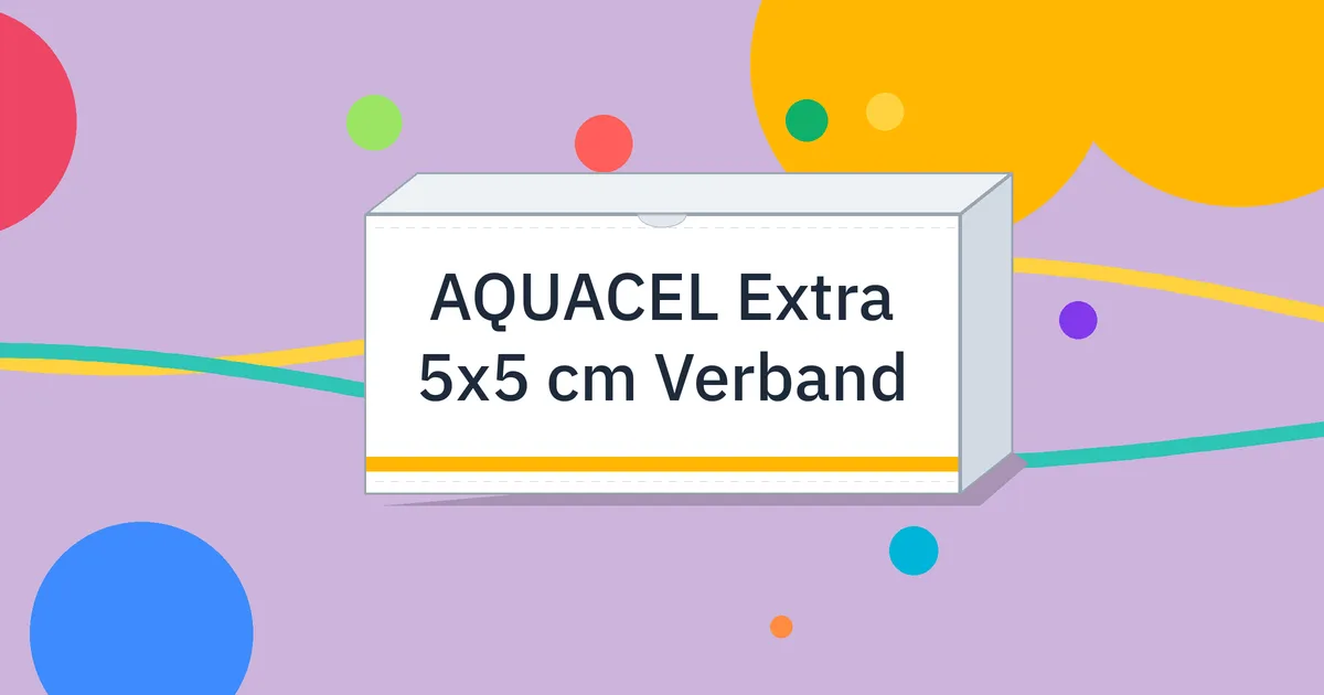 Symbolbild: Packung mit der Aufschrift AQUACEL Extra 5x5 cm Verband (PZN 18425013) – Verfügbarkeit und Bezug in Apotheken in Frankfurt am Main
