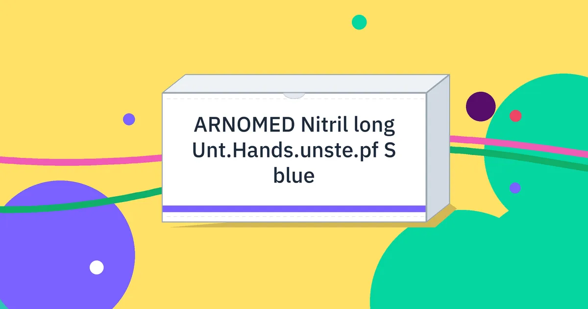 Symbolbild: Packung mit der Aufschrift ARNOMED Nitril long Unt.Hands.unste.pf S blue (PZN 18136533) – Verfügbarkeit und Bezug in Apotheken in Frankfurt am Main