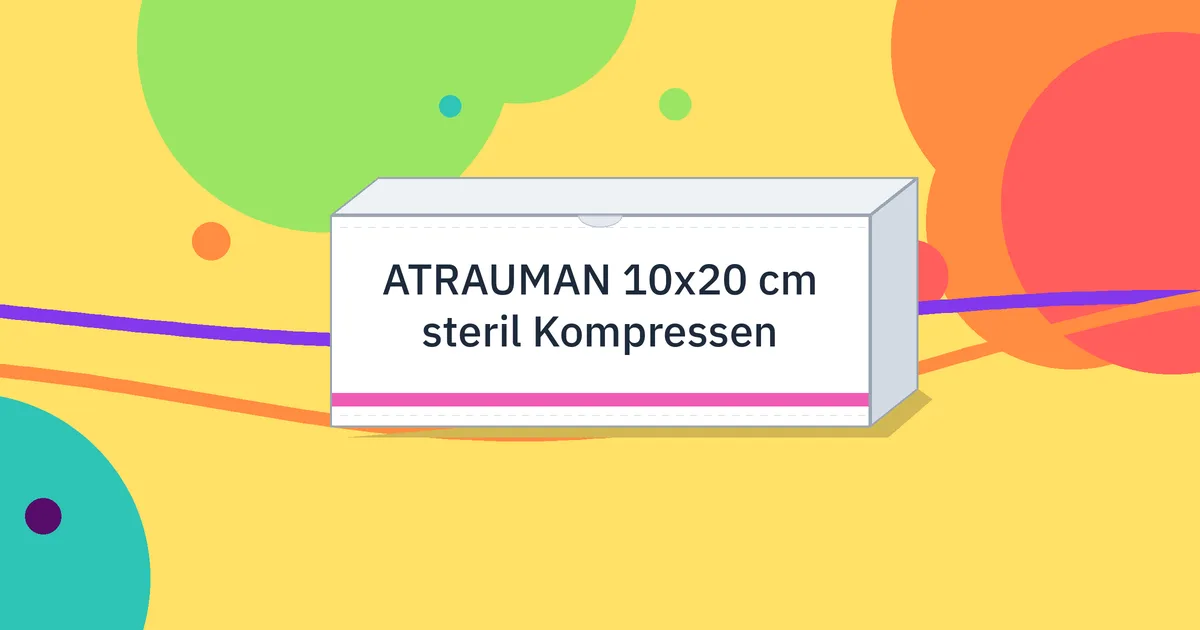 Symbolbild: Packung mit der Aufschrift ATRAUMAN 10x20 cm steril Kompressen (PZN 19959202) – Verfügbarkeit und Bezug in Apotheken in Frankfurt am Main