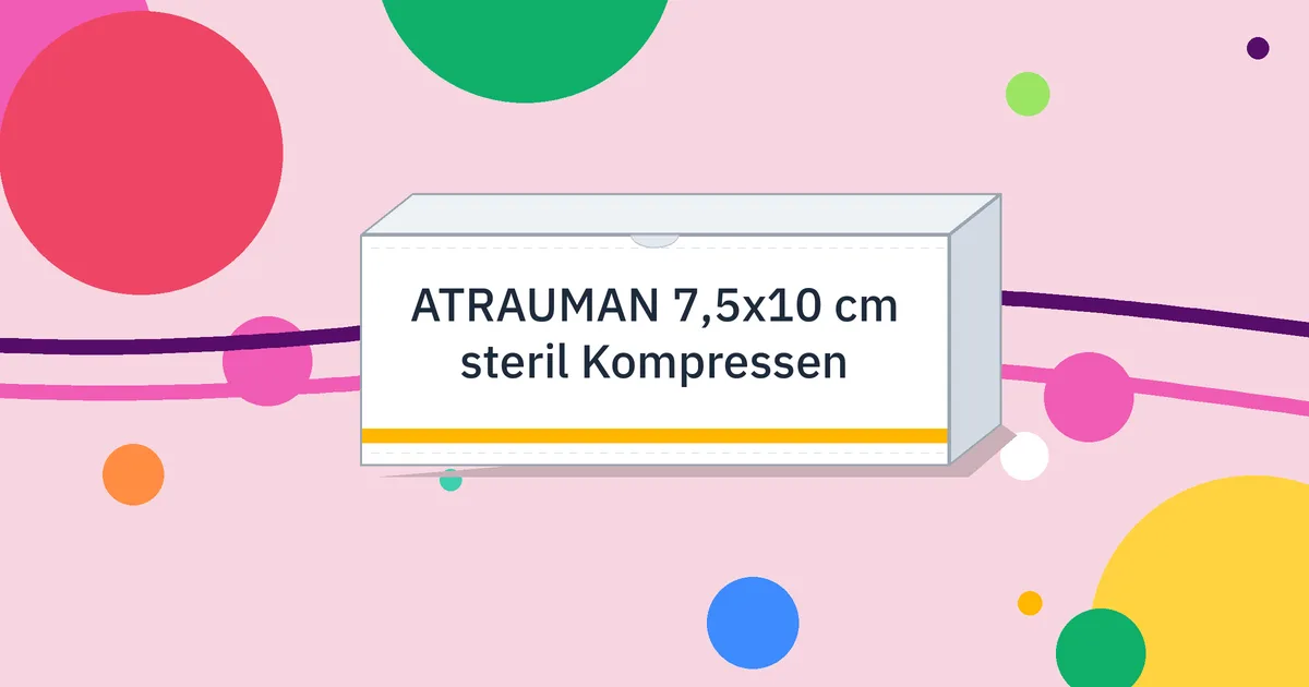 Symbolbild: Packung mit der Aufschrift ATRAUMAN 7,5x10 cm steril Kompressen (PZN 19781804) – Verfügbarkeit und Bezug in Apotheken in Frankfurt am Main