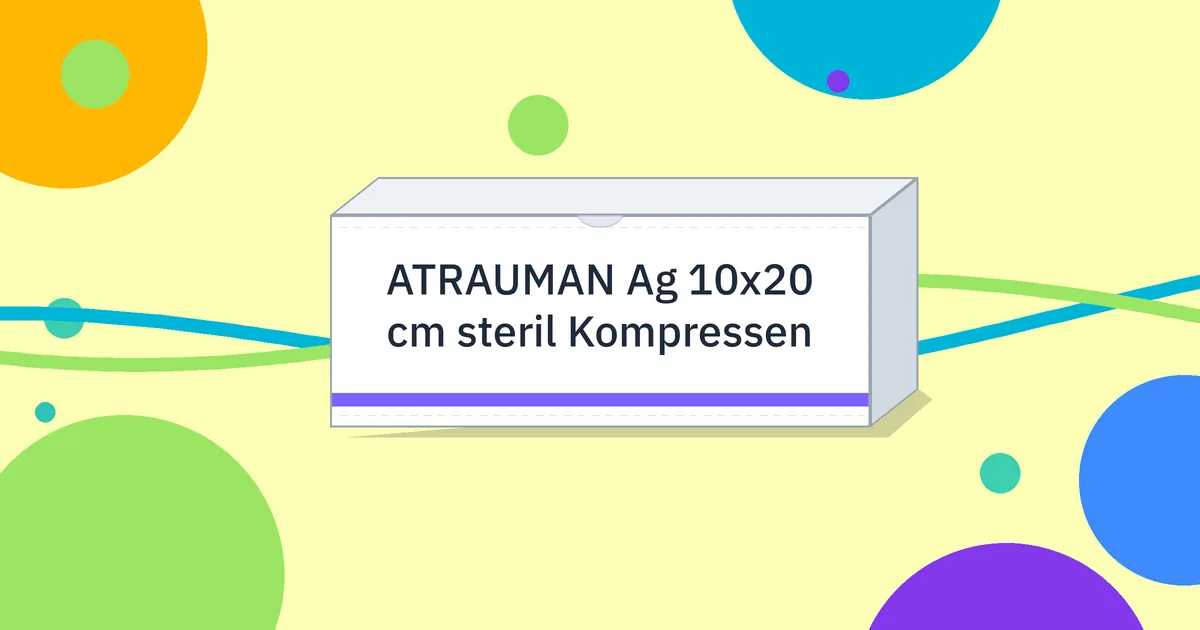 Symbolbild: Packung mit der Aufschrift ATRAUMAN Ag 10x20 cm steril Kompressen (PZN 16957332) – Verfügbarkeit und Bezug in Apotheken in Frankfurt am Main
