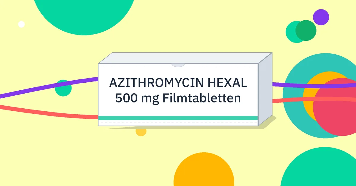 Symbolbild: Packung mit der Aufschrift AZITHROMYCIN HEXAL 500 mg Filmtabletten (PZN 01038447) – Verfügbarkeit und Bezug in Apotheken in Frankfurt am Main