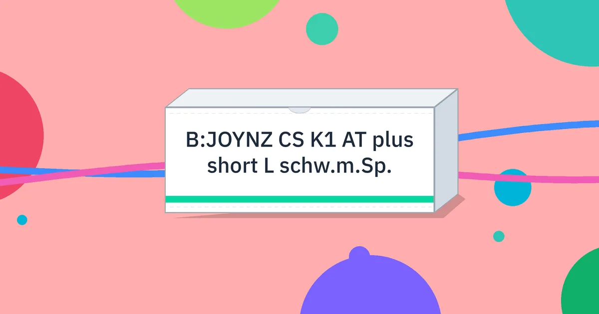Symbolbild: Packung mit der Aufschrift B:JOYNZ CS K1 AT plus short L schw.m.Sp. (PZN 20536984) – Verfügbarkeit und Bezug in Apotheken in Frankfurt am Main