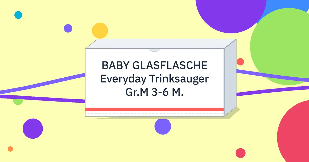 Symbolbild: Packung mit der Aufschrift BABY GLASFLASCHE Everyday Trinksauger Gr.M 3-6 M. (PZN 16652093) – Verfügbarkeit und Bezug in Apotheken in Frankfurt am Main
