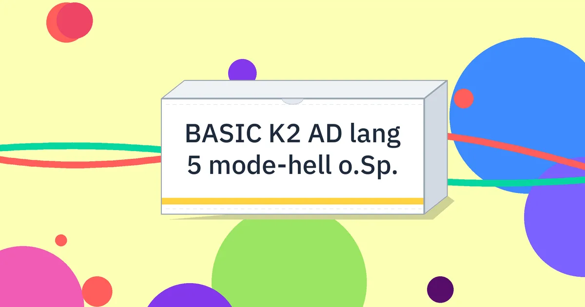 Symbolbild: Packung mit der Aufschrift BASIC K2 AD lang 5 mode-hell o.Sp. (PZN 20265284) – Verfügbarkeit und Bezug in Apotheken in Frankfurt am Main