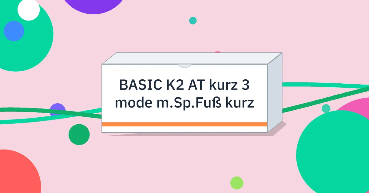 Symbolbild: Packung mit der Aufschrift BASIC K2 AT kurz 3 mode m.Sp.Fuß kurz (PZN 20269282) – Verfügbarkeit und Bezug in Apotheken in Frankfurt am Main