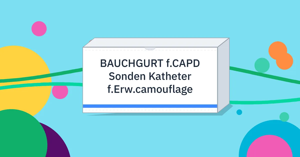 Symbolbild: Packung mit der Aufschrift BAUCHGURT f.CAPD Sonden Katheter f.Erw.camouflage (PZN 20652992) – Verfügbarkeit und Bezug in Apotheken in Frankfurt am Main