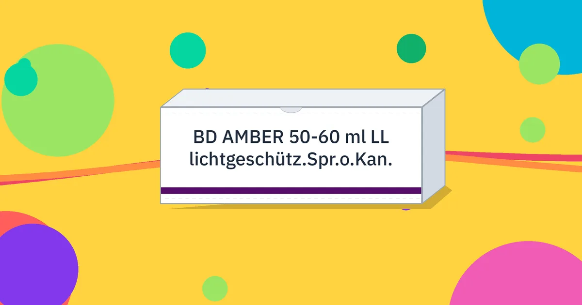 Symbolbild: Packung mit der Aufschrift BD AMBER 50-60 ml LL lichtgeschütz.Spr.o.Kan. (PZN 07664246) – Verfügbarkeit und Bezug in Apotheken in Frankfurt am Main