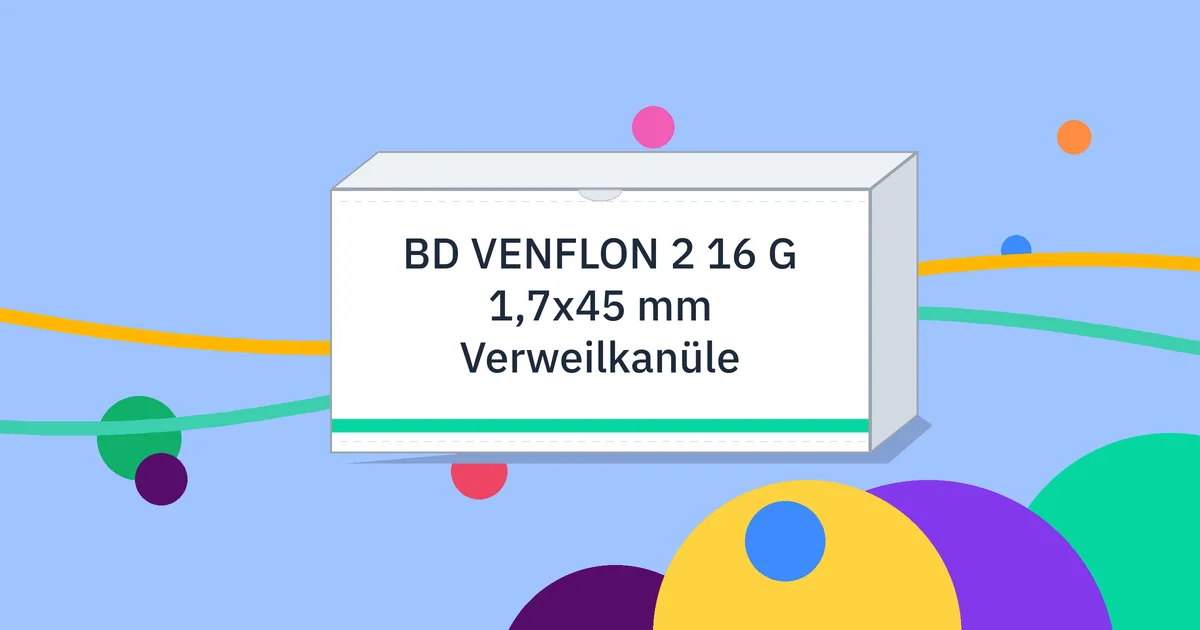 Symbolbild: Packung mit der Aufschrift BD VENFLON 2 16 G 1,7x45 mm Verweilkanüle (PZN 20046116) – Verfügbarkeit und Bezug in Apotheken in Frankfurt am Main