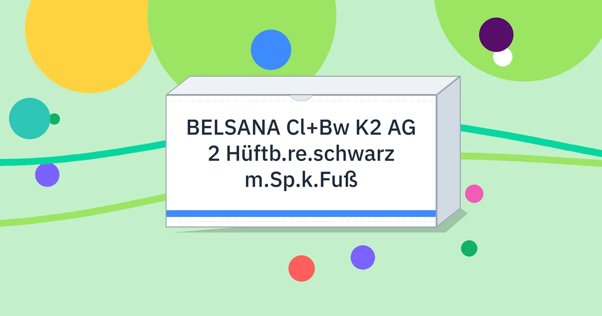 Symbolbild: Packung mit der Aufschrift BELSANA Cl+Bw K2 AG 2 Hüftb.re.schwarz m.Sp.k.Fuß (PZN 12254102) – Verfügbarkeit und Bezug in Apotheken in Frankfurt am Main