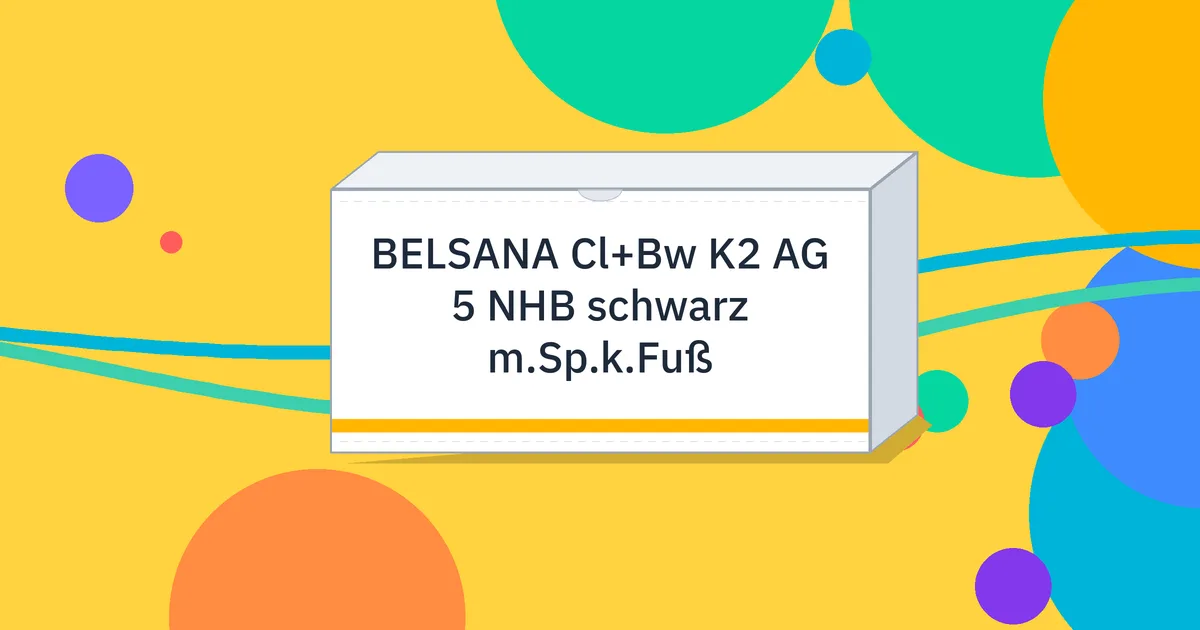 Symbolbild: Packung mit der Aufschrift BELSANA Cl+Bw K2 AG 5 NHB schwarz m.Sp.k.Fuß (PZN 12247763) – Verfügbarkeit und Bezug in Apotheken in Frankfurt am Main