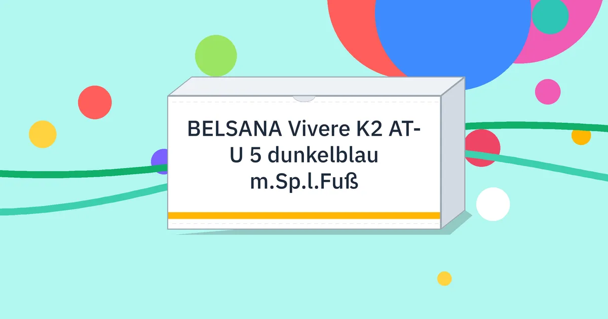 Symbolbild: Packung mit der Aufschrift BELSANA Vivere K2 AT-U 5 dunkelblau m.Sp.l.Fuß (PZN 12187529) – Verfügbarkeit und Bezug in Apotheken in Frankfurt am Main