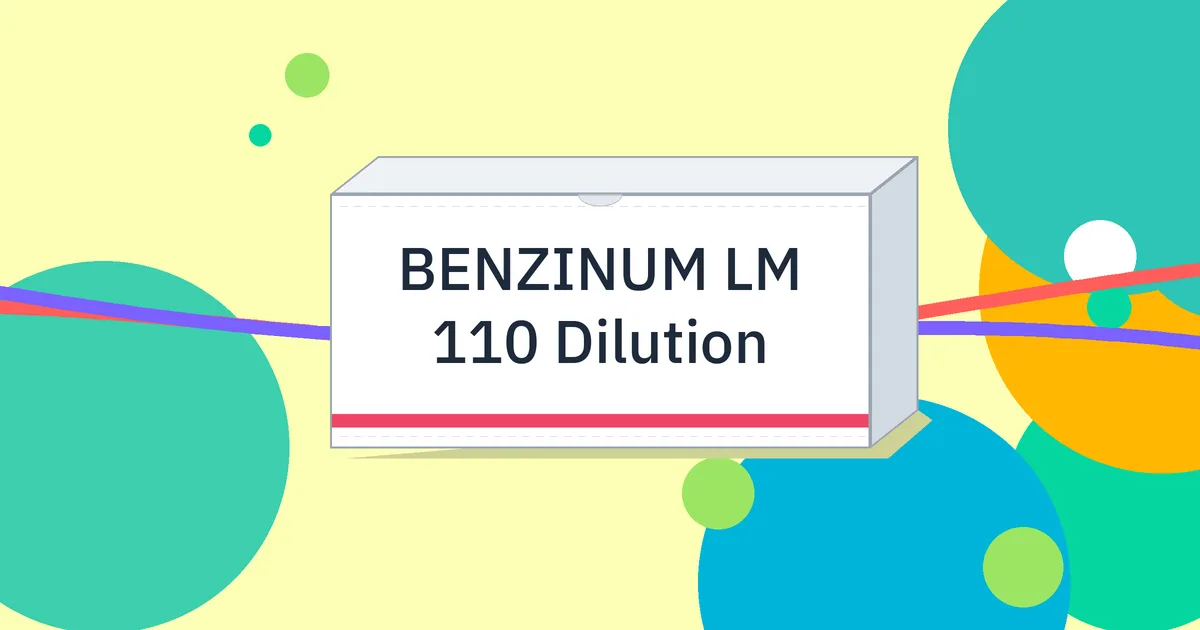 Symbolbild: Packung mit der Aufschrift BENZINUM LM 110 Dilution (PZN 12792319) – Verfügbarkeit und Bezug in Apotheken in Frankfurt am Main