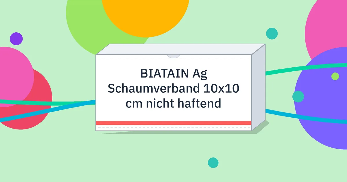 Symbolbild: Packung mit der Aufschrift BIATAIN Ag Schaumverband 10x10 cm nicht haftend (PZN 18228577) – Verfügbarkeit und Bezug in Apotheken in Frankfurt am Main