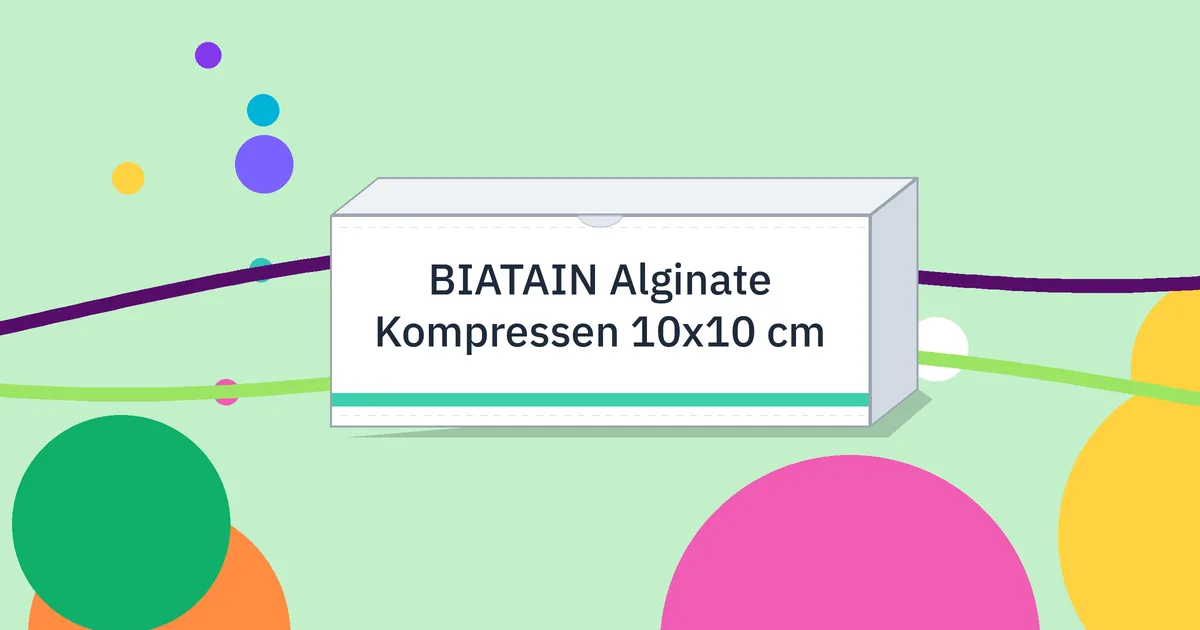 Symbolbild: Packung mit der Aufschrift BIATAIN Alginate Kompressen 10x10 cm (PZN 19223441) – Verfügbarkeit und Bezug in Apotheken in Frankfurt am Main