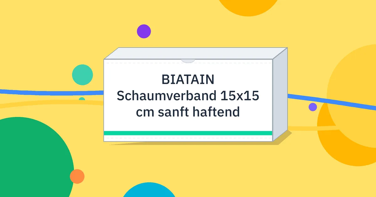 Symbolbild: Packung mit der Aufschrift BIATAIN Schaumverband 15x15 cm sanft haftend (PZN 19825683) – Verfügbarkeit und Bezug in Apotheken in Frankfurt am Main
