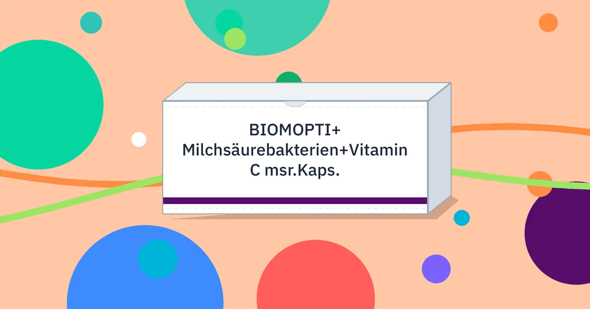 Symbolbild: Packung mit der Aufschrift BIOMOPTI+ Milchsäurebakterien+Vitamin C msr.Kaps. (PZN 19140442) – Verfügbarkeit und Bezug in Apotheken in Frankfurt am Main