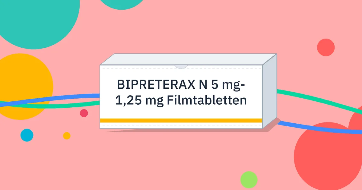 Symbolbild: Packung mit der Aufschrift BIPRETERAX N 5 mg-1,25 mg Filmtabletten (PZN 12482961) – Verfügbarkeit und Bezug in Apotheken in Frankfurt am Main