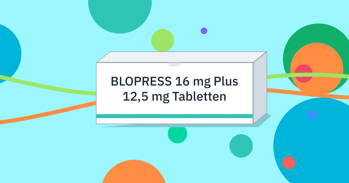 Symbolbild: Packung mit der Aufschrift BLOPRESS 16 mg Plus 12,5 mg Tabletten (PZN 09297444) – Verfügbarkeit und Bezug in Apotheken in Frankfurt am Main