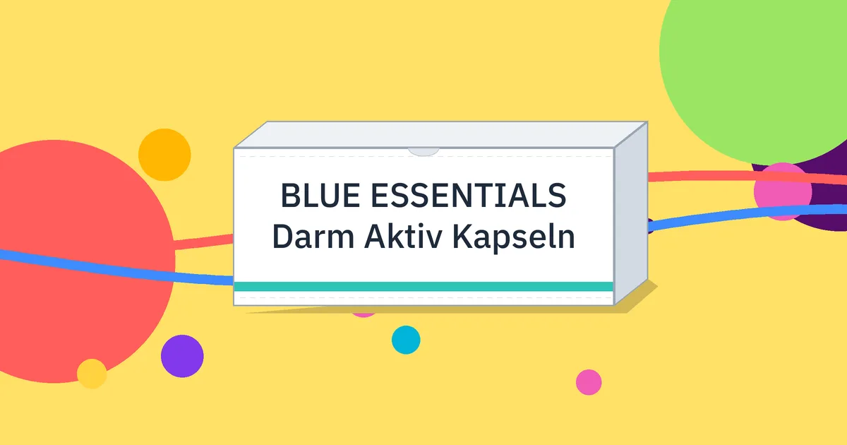 Symbolbild: Packung mit der Aufschrift BLUE ESSENTIALS Darm Aktiv Kapseln (PZN 19423080) – Verfügbarkeit und Bezug in Apotheken in Frankfurt am Main
