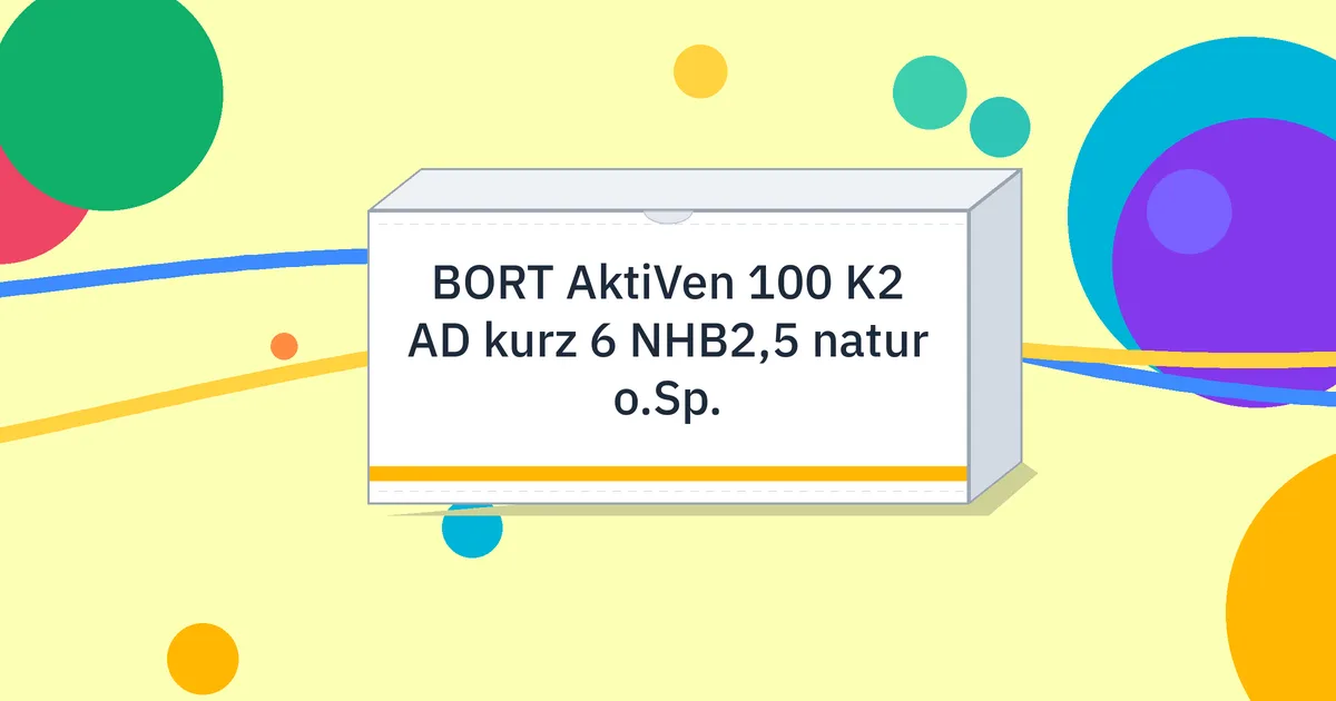 Symbolbild: Packung mit der Aufschrift BORT AktiVen 100 K2 AD kurz 6 NHB2,5 natur o.Sp. (PZN 17498694) – Verfügbarkeit und Bezug in Apotheken in Frankfurt am Main