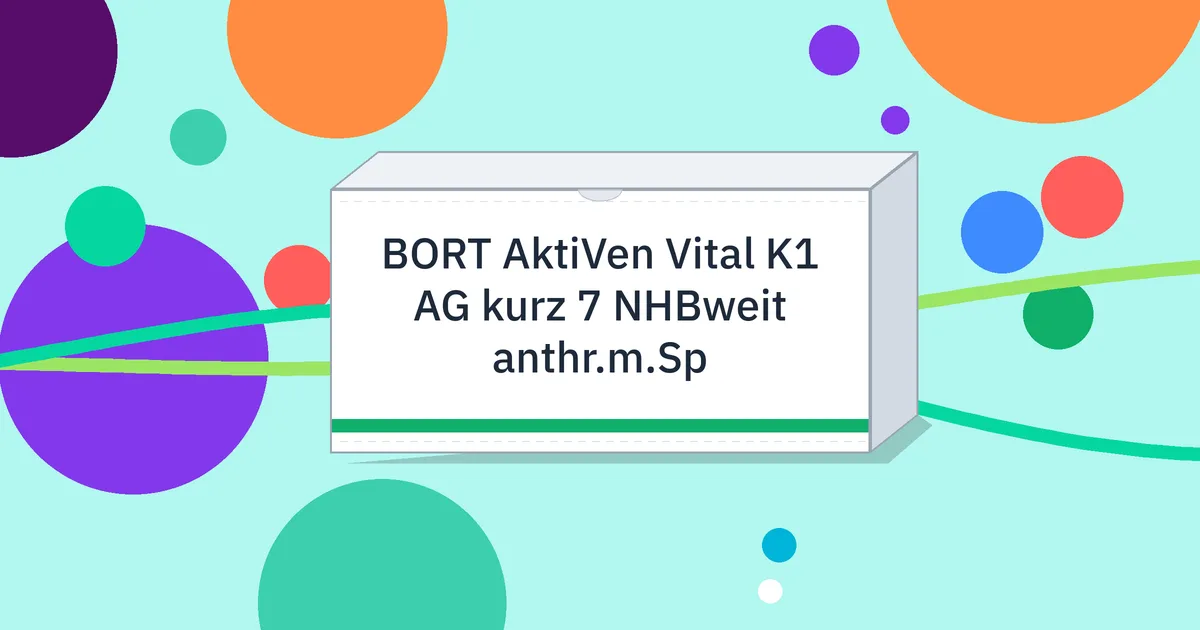 Symbolbild: Packung mit der Aufschrift BORT AktiVen Vital K1 AG kurz 7 NHBweit anthr.m.Sp (PZN 13734100) – Verfügbarkeit und Bezug in Apotheken in Frankfurt am Main