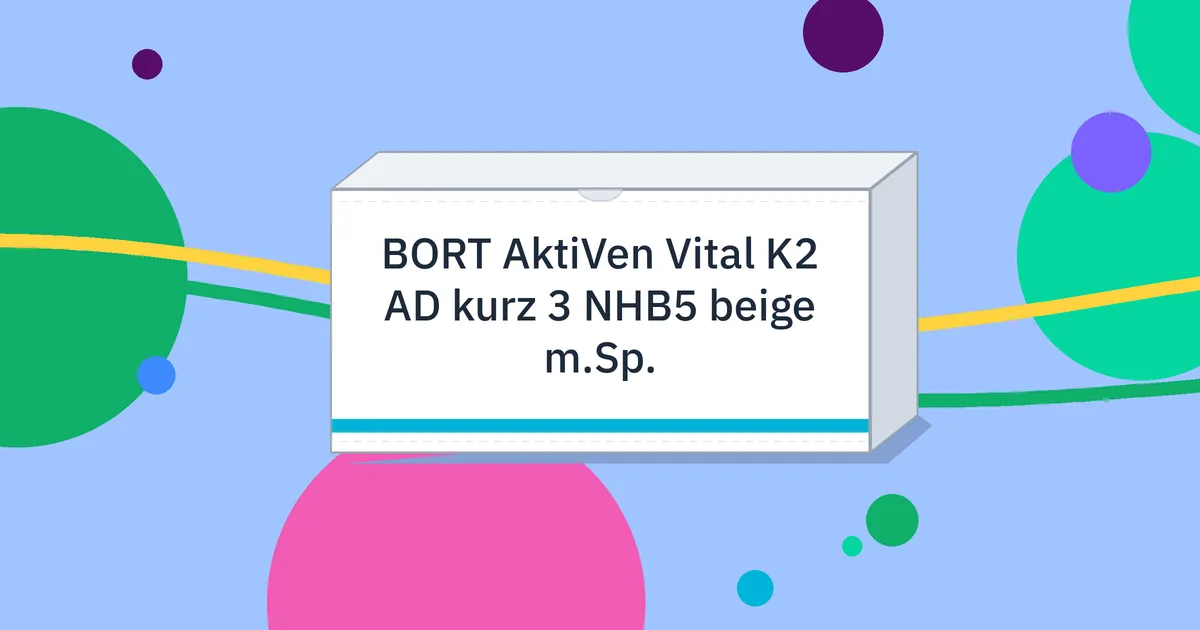 Symbolbild: Packung mit der Aufschrift BORT AktiVen Vital K2 AD kurz 3 NHB5 beige m.Sp. (PZN 17494377) – Verfügbarkeit und Bezug in Apotheken in Frankfurt am Main