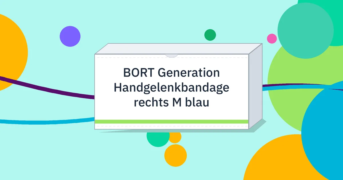 Symbolbild: Packung mit der Aufschrift BORT Generation Handgelenkbandage rechts M blau (PZN 19111133) – Verfügbarkeit und Bezug in Apotheken in Frankfurt am Main
