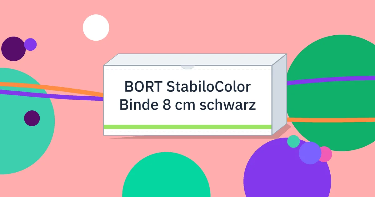 Symbolbild: Packung mit der Aufschrift BORT StabiloColor Binde 8 cm schwarz (PZN 07672352) – Verfügbarkeit und Bezug in Apotheken in Frankfurt am Main