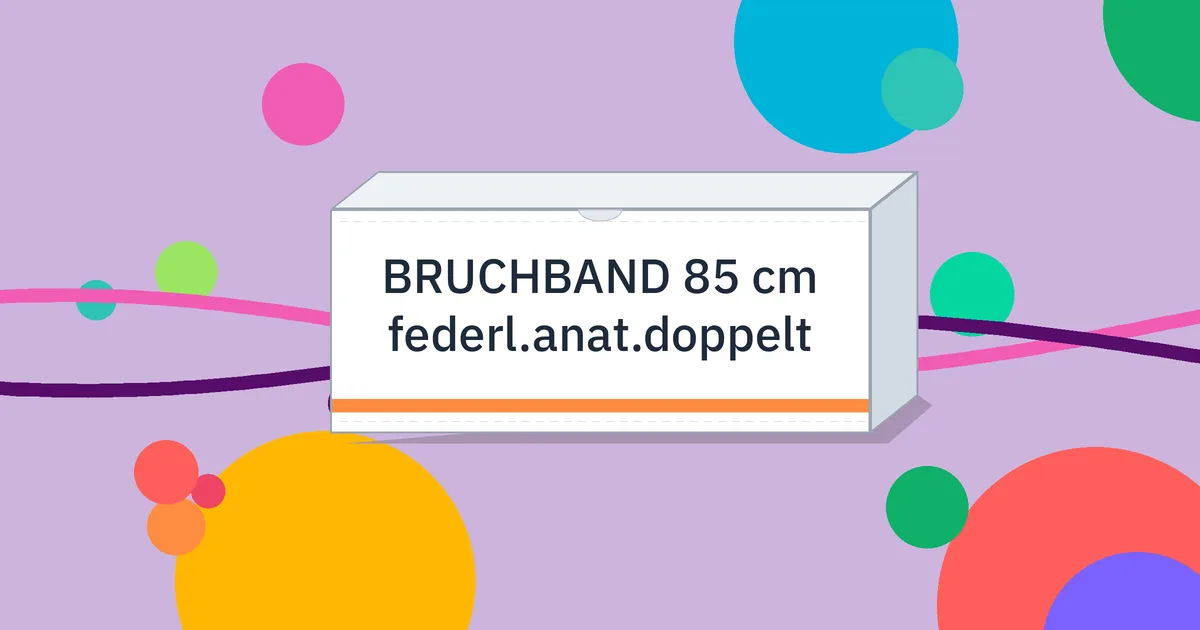 Symbolbild: Packung mit der Aufschrift BRUCHBAND 85 cm federl.anat.doppelt (PZN 01961753) – Verfügbarkeit und Bezug in Apotheken in Frankfurt am Main