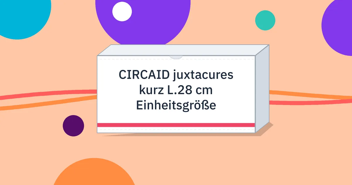 Symbolbild: Packung mit der Aufschrift CIRCAID juxtacures kurz L.28 cm Einheitsgröße (PZN 11057902) – Verfügbarkeit und Bezug in Apotheken in Frankfurt am Main