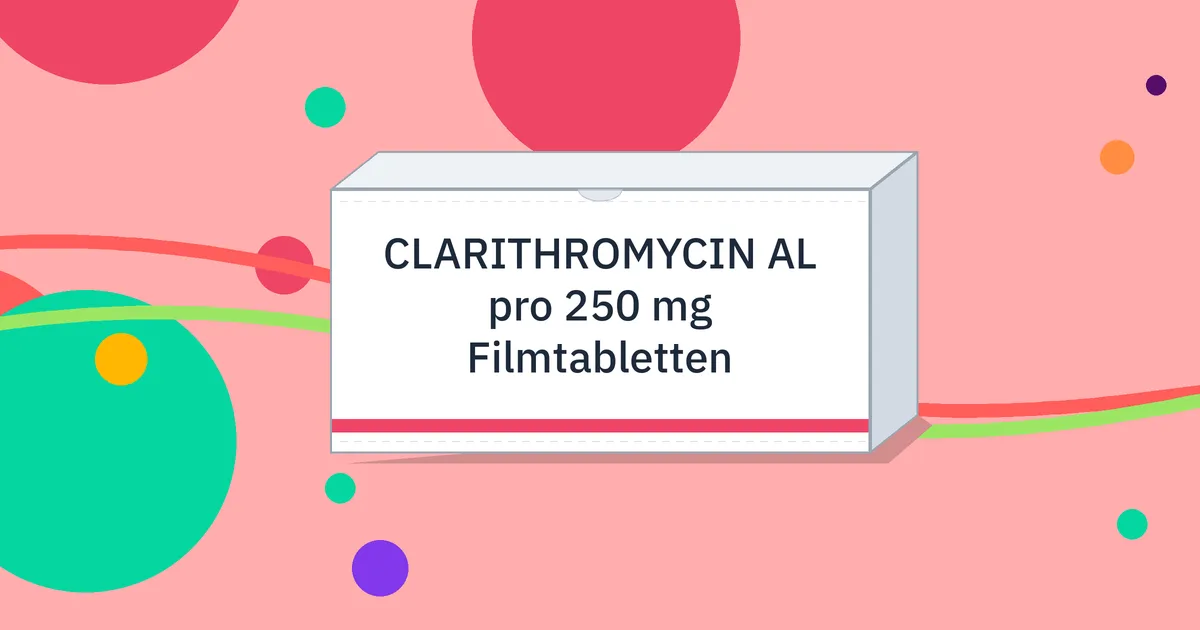 Symbolbild: Packung mit der Aufschrift CLARITHROMYCIN AL pro 250 mg Filmtabletten (PZN 01025491) – Verfügbarkeit und Bezug in Apotheken in Frankfurt am Main