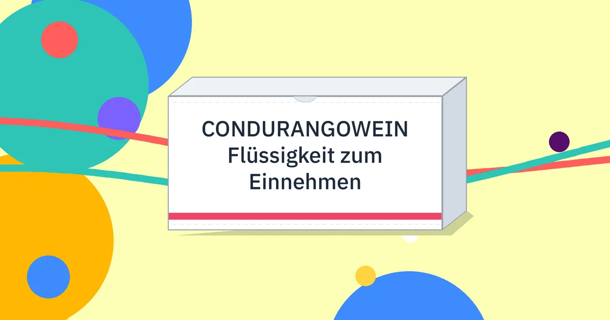 Symbolbild: Packung mit der Aufschrift CONDURANGOWEIN Flüssigkeit zum Einnehmen (PZN 12496302) – Verfügbarkeit und Bezug in Apotheken in Frankfurt am Main