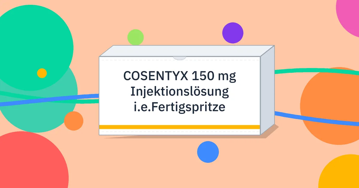 Symbolbild: Packung mit der Aufschrift COSENTYX 150 mg Injektionslösung i.e.Fertigspritze (PZN 13247972) – Verfügbarkeit und Bezug in Apotheken in Frankfurt am Main