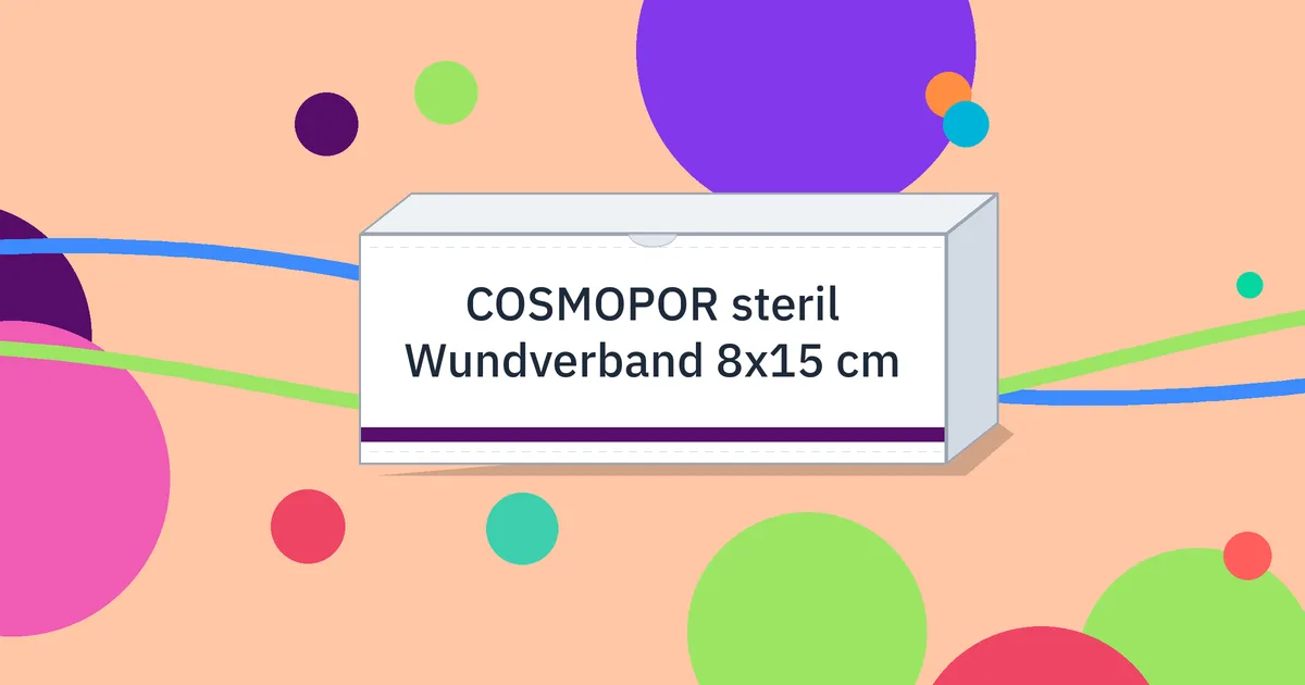 Symbolbild: Packung mit der Aufschrift COSMOPOR steril Wundverband 8x15 cm (PZN 04302040) – Verfügbarkeit und Bezug in Apotheken in Frankfurt am Main