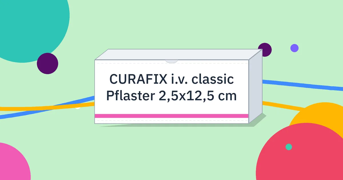 Symbolbild: Packung mit der Aufschrift CURAFIX i.v. classic Pflaster 2,5x12,5 cm (PZN 11115433) – Verfügbarkeit und Bezug in Apotheken in Frankfurt am Main
