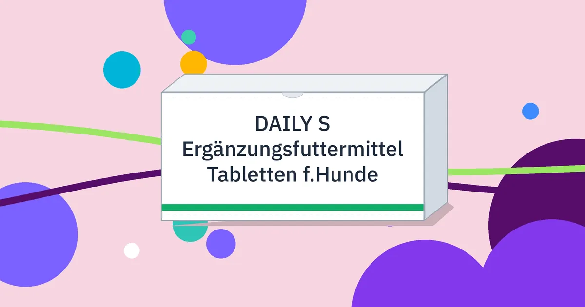 Symbolbild: Packung mit der Aufschrift DAILY S Ergänzungsfuttermittel Tabletten f.Hunde (PZN 19112279) – Verfügbarkeit und Bezug in Apotheken in Frankfurt am Main