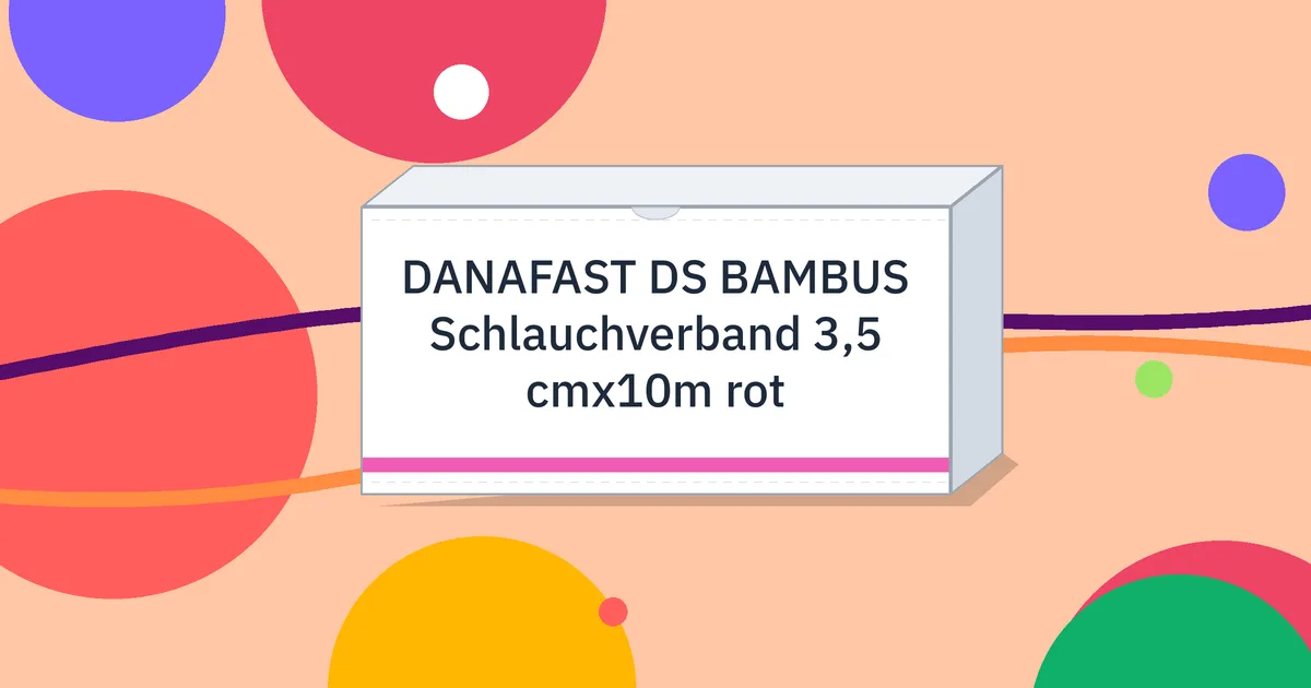 Symbolbild: Packung mit der Aufschrift DANAFAST DS BAMBUS Schlauchverband 3,5 cmx10m rot (PZN 18368195) – Verfügbarkeit und Bezug in Apotheken in Frankfurt am Main