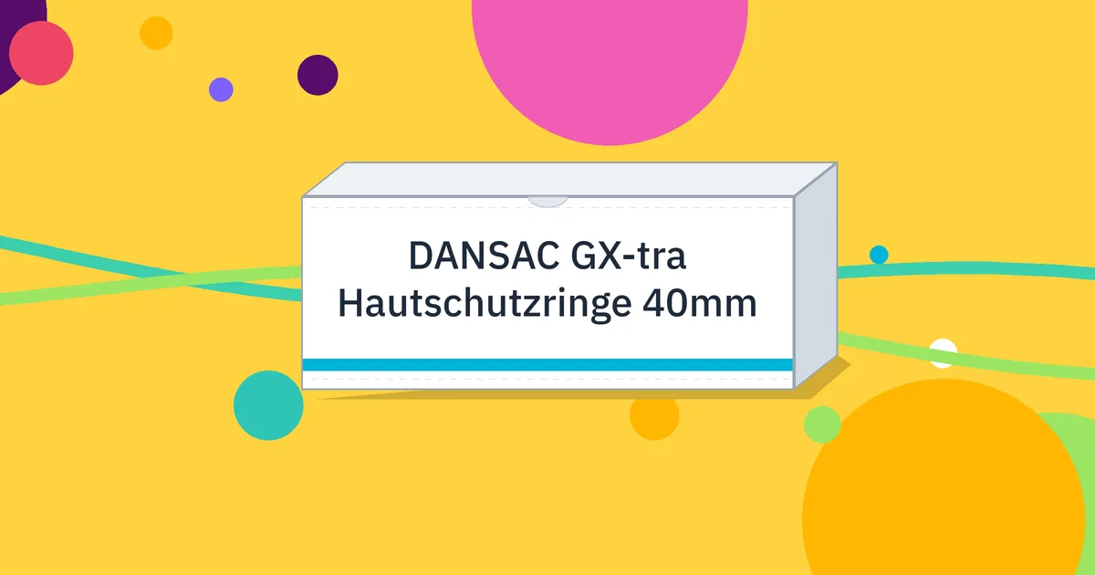 Symbolbild: Packung mit der Aufschrift DANSAC GX-tra Hautschutzringe 40mm (PZN 01421436) – Verfügbarkeit und Bezug in Apotheken in Frankfurt am Main