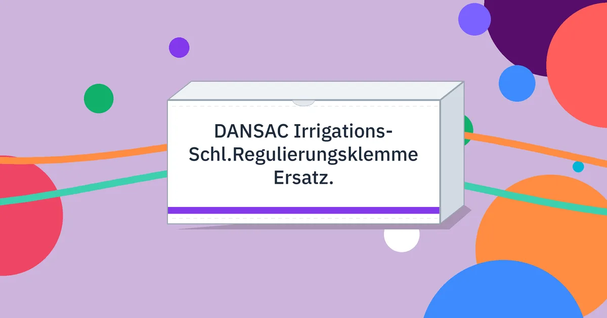 Symbolbild: Packung mit der Aufschrift DANSAC Irrigations-Schl.Regulierungsklemme Ersatz. (PZN 18045374) – Verfügbarkeit und Bezug in Apotheken in Frankfurt am Main