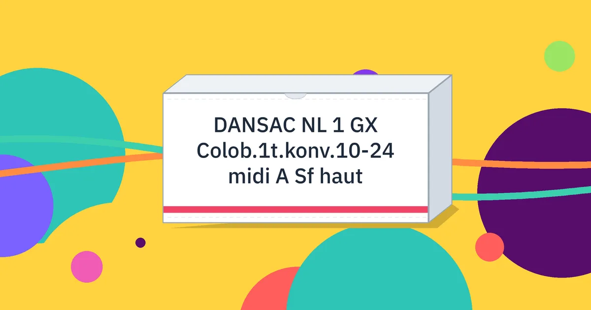 Symbolbild: Packung mit der Aufschrift DANSAC NL 1 GX Colob.1t.konv.10-24 midi A Sf haut (PZN 10945776) – Verfügbarkeit und Bezug in Apotheken in Frankfurt am Main