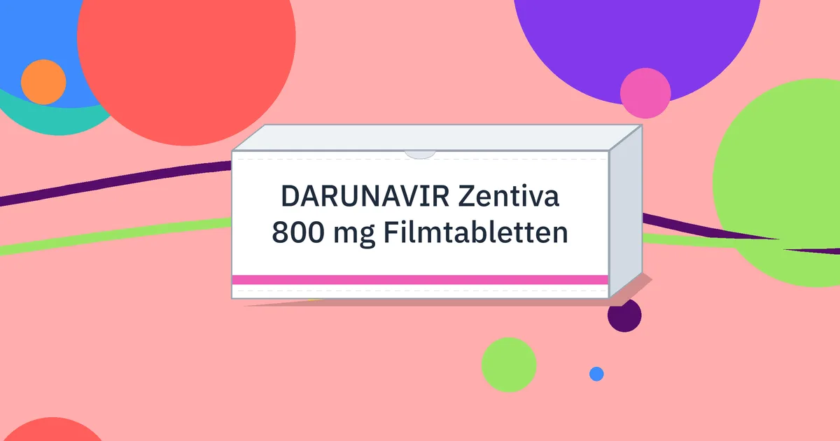 Symbolbild: Packung mit der Aufschrift DARUNAVIR Zentiva 800 mg Filmtabletten (PZN 14313636) – Verfügbarkeit und Bezug in Apotheken in Frankfurt am Main