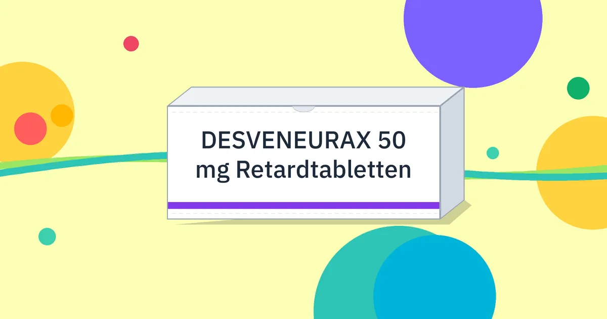 Symbolbild: Packung mit der Aufschrift DESVENEURAX 50 mg Retardtabletten (PZN 18112366) – Verfügbarkeit und Bezug in Apotheken in Frankfurt am Main