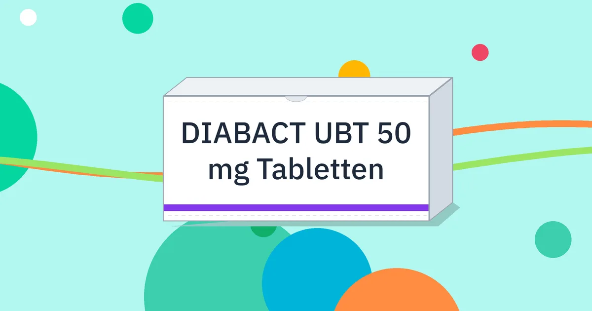 Symbolbild: Packung mit der Aufschrift DIABACT UBT 50 mg Tabletten (PZN 05509783) – Verfügbarkeit und Bezug in Apotheken in Frankfurt am Main