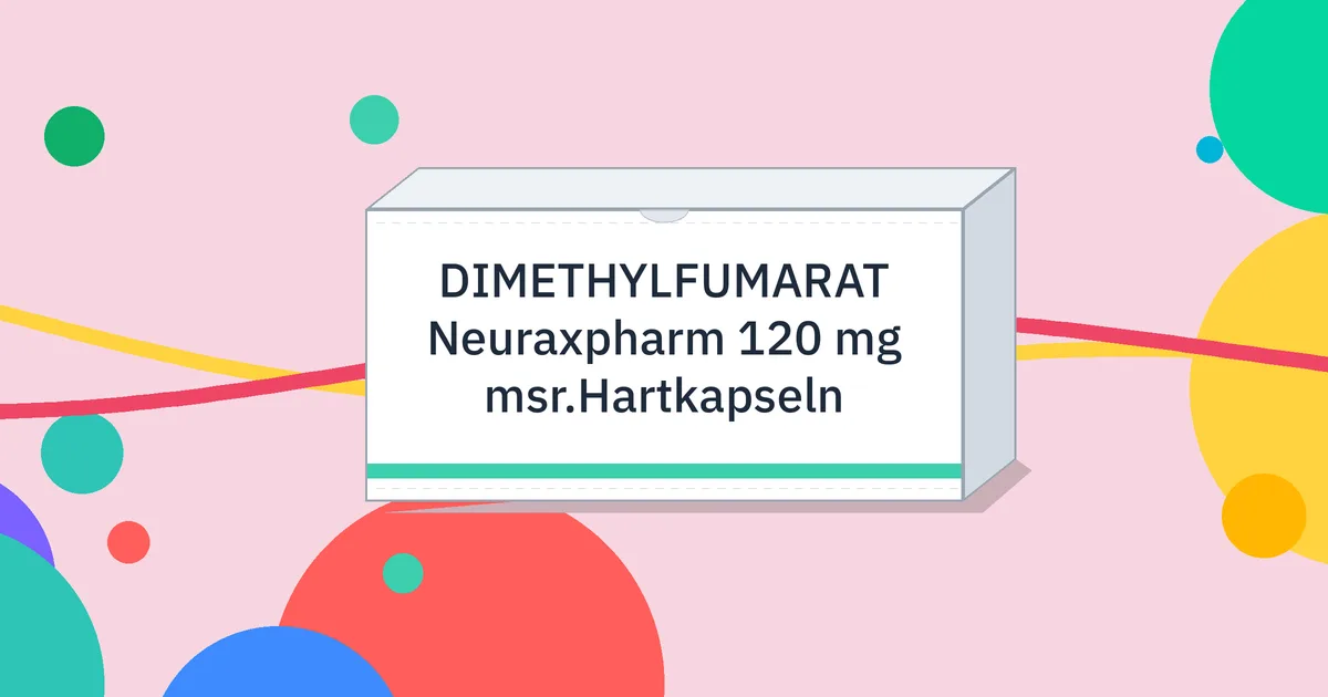 Symbolbild: Packung mit der Aufschrift DIMETHYLFUMARAT Neuraxpharm 120 mg msr.Hartkapseln (PZN 17953773) – Verfügbarkeit und Bezug in Apotheken in Frankfurt am Main