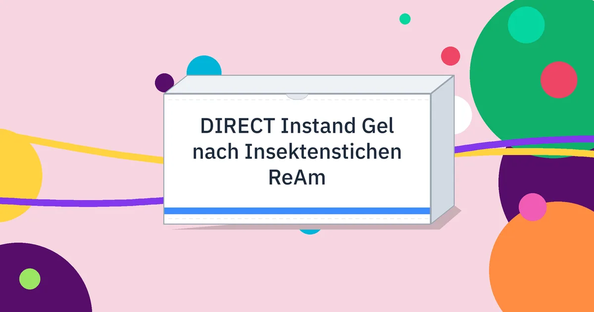 Symbolbild: Packung mit der Aufschrift DIRECT Instand Gel nach Insektenstichen ReAm (PZN 01373298) – Verfügbarkeit und Bezug in Apotheken in Frankfurt am Main